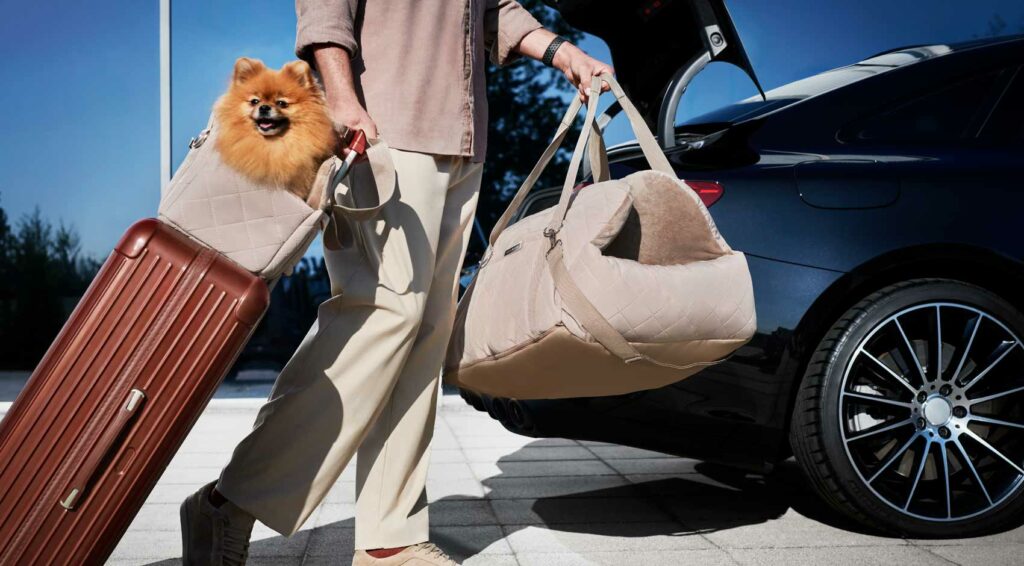 Ekskluzywna torba dla psa pikowana beżowa John Dog Travel | sklep John Dog