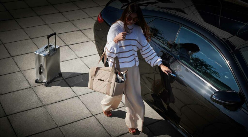 Ekskluzywna torba dla psa pikowana beżowa John Dog Travel | sklep John Dog