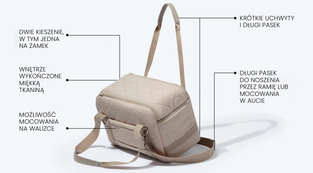 Ekskluzywna torba dla psa pikowana beżowa John Dog Travel | sklep John Dog