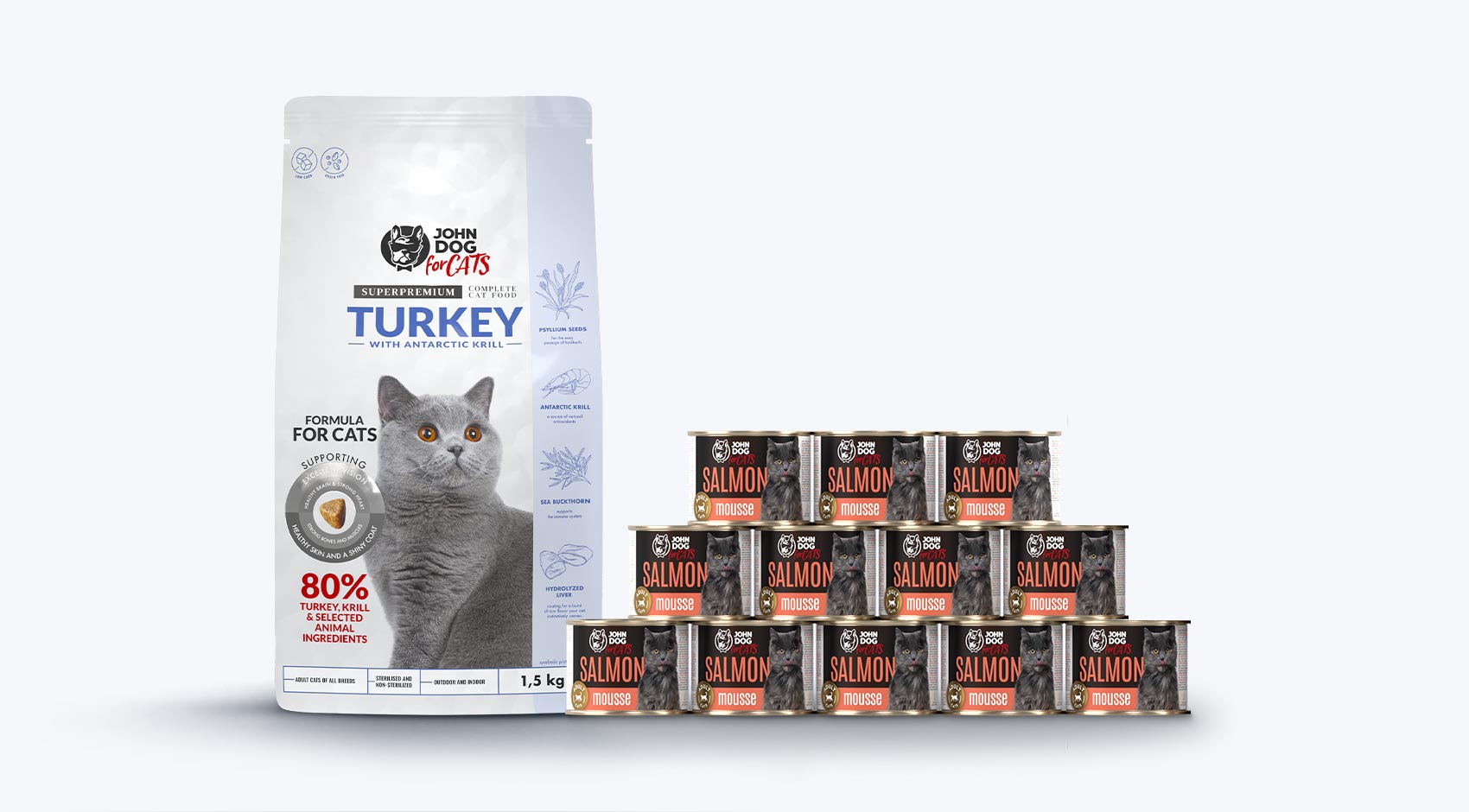 Zestaw karma sucha indyk z krylem 1,5kg i karma mokra łosoś mus 12x200g ...