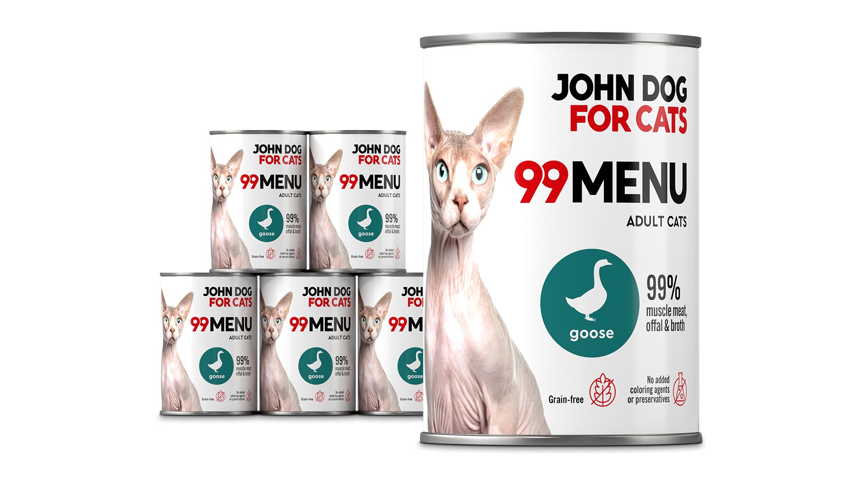 Karma mokra 99 MENU John Dog for Cats gęś 6x400g | sklep John Dog